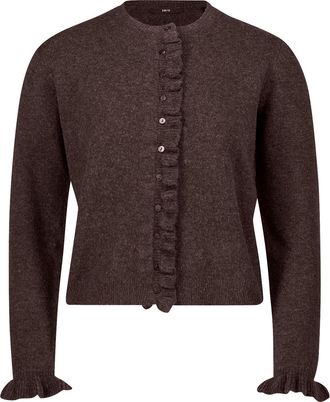 Zero Damen Strickjacke mit Rüschen 38, Dark Brown Melange