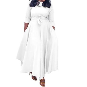 Generic Robe d&eacute;contract&eacute;e &agrave; manches courtes pour femme - Robe d&eacute;contract&eacute;e - Rouge - Manches longues - 48, Blanc., 4XL