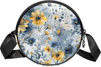 Generic Petit sac &agrave; bandouli&egrave;re circulaire pour femme, motif feuilles florales, sac &agrave; dos avec fermeture &eacute;clair, bretelles r&eacute;glables, sac &agrave; main rond d&eacute;contra