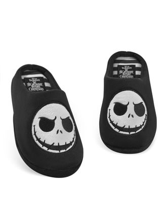 Disney Der Albtraum vor Weihnachten Unisex-Hausschuhe | Slip-On-Pantoletten f&uuml;r Erwachsene mit Jack Skellington-Charaktergesicht in Schwarz | Halloween Town 