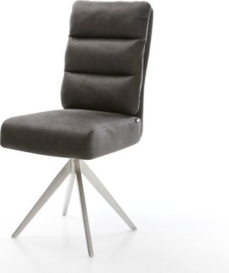 DELIFE Esszimmerstuhl Pela-Flex Mikrofaser Anthrazit Vintage Kreuzgestell kantig Edelstahl Taschenfederkern, Esszimmerstühle