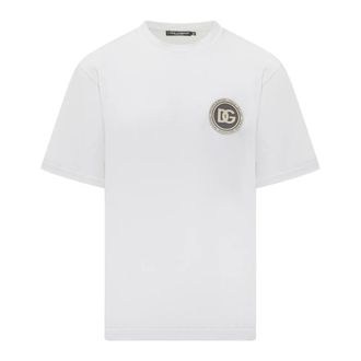 Dolce & Gabbana Homme, Tops, Blanc, Taille: 2XL T-shirt en coton avec logo brod&eacute;