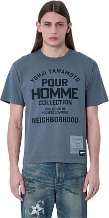 Yohji Yamamoto Homme, Tops, Gris, Taille: M T-shirt en coton avec motif logo