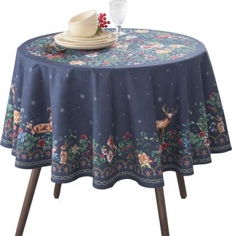 Maison d'Hermine Table Cover 100% Cotton 63 Diameter Decorative Tablecloth Round Tablecloths, Dining, Home, Wedding, Banquet, Buffet, Christmas Joy - Thanksgiving/Chri