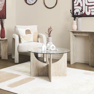 The Home Deco Factory Table Basse - Home Deco Factory - Pietra - Ronde - Verre - Multicolore - H42,5 X L70 X P70 Cm