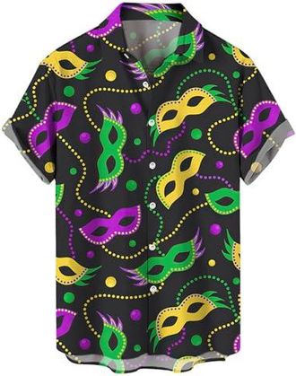 Generic Costume de carnaval pour homme - Chemise &agrave; manches courtes - Chemise d&eacute;contract&eacute;e &agrave; manches courtes avec masques et confettis - Chemise d&eacute;t&eacute; respirant