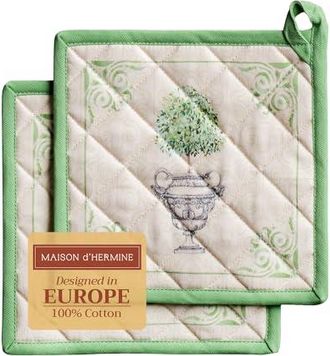 Maison d'Hermine Jardin du Roy Lot de 2 maniques 100% Coton pour Barbecue, Cuisson, Micro-Ondes, Barbecue, Printemps/&eacute;t&eacute; (20cm x 20cm)