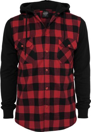 Urban Classics Herren Regular Fit Freizeit Hemd Hooded Checked Flanell Sweat Sleeve Shirt, Gr. X-Large, Mehrfarbig (blk/red/bl 283)