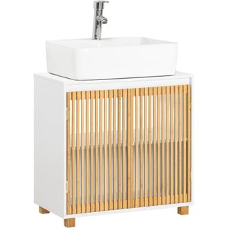 SoBuy SoBuy BZR125-W Meuble sous Lavabo de Salle de Bain, Meuble sous Vasque à 2 Portes en Bambou, Placard Armoire de Rangement Meuble évier de Cuisine