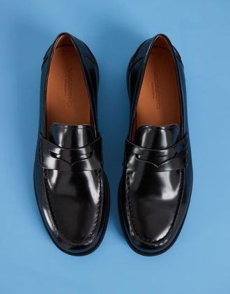 Vagabond Steven mocassins penny slim en cuir noir brillant