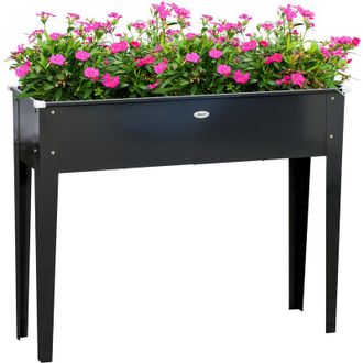 OUTSUNNY Jardini&egrave;re sur pied carr&eacute; potager 100L x 30l x 80H cm - trou drainage - acier galvanis&eacute; noir