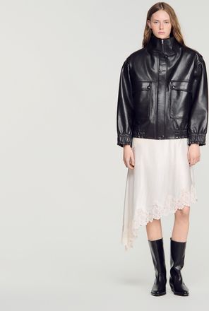 Sandro Blouson oversize en cuir col montant