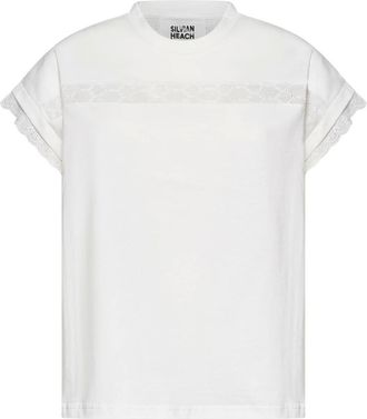 Silvian Heach Femme, Tops, Blanc, Taille: 34 FR T-shirt avec insert d&eacute;coratif