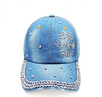 Glamexx24 Jeans Baseball Cap Damen Verstellbare Basecap mit Strasssteinen Atmungsaktive Baumwolle Baseballkappe f&uuml;r Outdoor Running Tennis Golf
