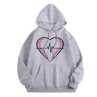 Generic 2026 Sweat &agrave; capuche d&eacute;contract&eacute; imprim&eacute; coeur pour femme, gris, XXL
