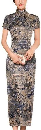 Keephen Femmes Manches Courtes Qipao Longues Chinois Mariage Robe de soirée Cheongsam