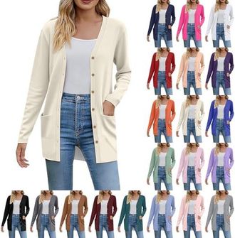 Generic Cardigan tricot&eacute; pour femme - Couleur pure - Ouvert sur le devant - L&eacute;ger et doux - Manteau en tricot basique polyvalent - Manches longues - Confortab