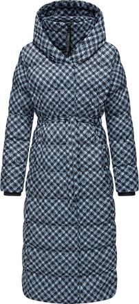 Ragwear Damen Wintermantel Warmer atmungsaktiver und wasserdichter Steppmantel lang mit angesagtem Hahnentritt Muster mit Kapuze Niara Long Print YOUMODO Clou