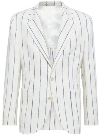 Brunello Cucinelli blazer boutonn&eacute; &agrave; rayures - Blanc