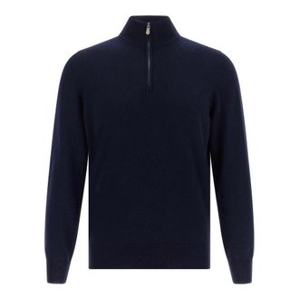 Brunello Cucinelli Pullover mit halbem Rei&szlig;verschluss aus Kaschmir - - Knitwear - Herren - Blau - M
