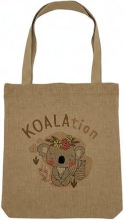 Fabulous Sac Shopping Tote Bag Aspect Lin - Koala Koalation Mignon Kawaii Dessin Illustration - Sac de Courses Toile Epaisse 360g Beige Naturel Cabas Port&eacute; Epa