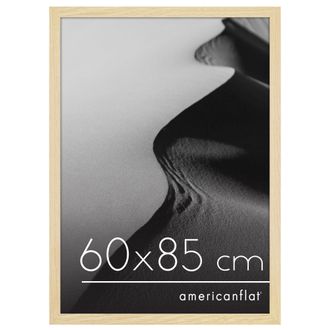 Americanflat Bilderrahmen 60x85 cm aus MDF-Holz mit bruchsicherem Plexi-Scheibe - Bilderrahmen quadratisch 85x60 mit integrierter Aufh&auml;ngung f&uuml;r die Wand - Eiche/N