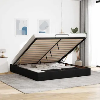 vidaXL Vidaxl Struttura Letto Pouf Senza Materasso Nero 180x200 Cm In Tessuto