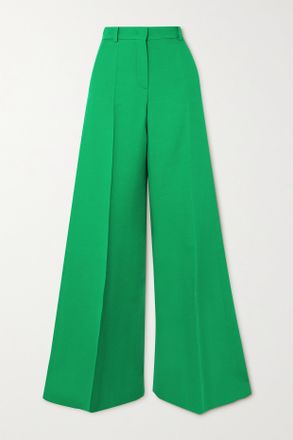 Valentino Garavani Pantalon Large En Crêpe De Laine Et De Soie Mélangées À Plis - Vert