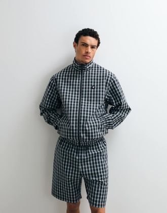 Wood Wood Double A By Wood Wood - Veste zipp&eacute;e densemble 100 % coton &agrave; col chemin&eacute;e - Ardoise &agrave; carreaux-Gris
