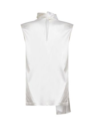 Bottega Veneta Womens Top With Integrated Scarf, Ivory Silk Tops