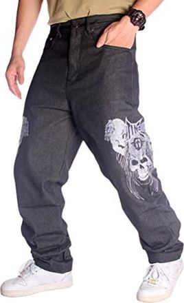 ORANDESIGNE Homme Hip Hop Jeans Style Hipster Graffitis Impression Baggy Jeans Urbain Skate Denim Pantalons Lâche Fit Jambe Droite Cargo Pantalon Rétro Broderie Z