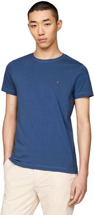 Tommy Hilfiger Herren T-Shirt Kurzarm Stretch Slim Fit Tee Rundhalsausschnitt, Blau (Aegean Sea), XXL