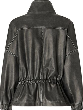 Pinko Womens Oversized Caban Distressed Coated Canvas Crow Grey Jacket