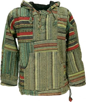 Guru Shop Goa Unisex Kapuzenshirt, Stonewash Patchwork Baja Hoody - Grün, Herren, Baumwolle, Size:XXL