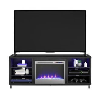 Ameriwood Home Lumina Kamin-TV-Möbel, Schwarze Eiche, für Fernseher bis zu 70 Zoll, modernes Entertainment-Center mit RGB-LED-Beleuchtung