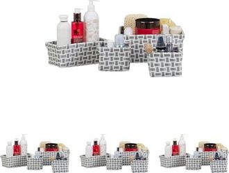 Relaxdays Aufbewahrungskorb 4er Set, K&ouml;rbchen in 3 Gr&ouml;&szlig;en, geflochten, Korb Badezimmer, Dekokorb Kunststoff, wei&szlig;-grau, 22 x 22 x 10 cm (Packung mit 4)