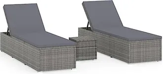 vidaXL Chaises Longues de Jardin Table à Thé 3 pcs Transat de Patio Bain de Soleil de Balcon Camping Extérieur Piscine Résine Tressée Gris