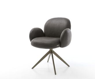DELIFE Drehstuhl Nube-Flex mit Armlehnen Mikrofaser Anthrazit Vintage Kreuzgestell breit Effektfinish Titan 360&deg; drehbar Wippfunktion Taschenfederkern, Esszi