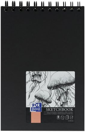 Oxford 1960 Skizzen-Block A6 Hardcover mit Spiralbindung, 160 Seiten, 100g Papier, schwarz, 1 Stück