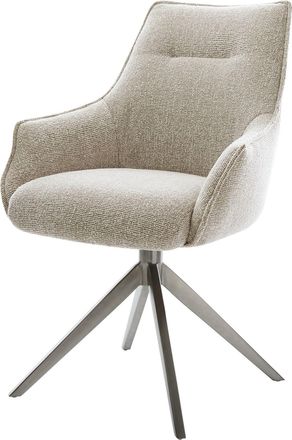 DELIFE Esszimmerstuhl Alja-Flex mit Armlehnen Kreuzgestell breit Graphit Webstoff Soft Beige 360&deg; drehbar Wippfunktion Taschenfederkern