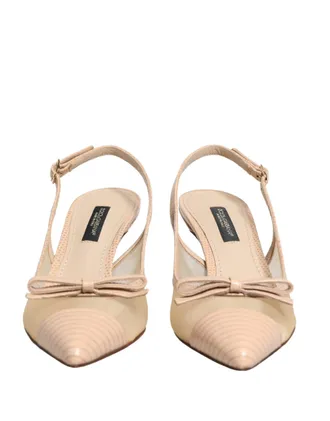 Dolce & Gabbana Womens Beige Lori Mesh Leather Slingback Sandals Shoes Nylon Calf
