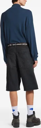 Balenciaga Logo-Tape Belt Denim Shorts - Black