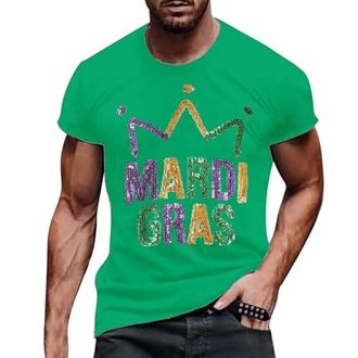 Generic Tunique 50 T-shirt tendance d&eacute;contract&eacute; pour homme avec imprim&eacute; Mardi Carnaval &agrave; manches courtes T-shirt fonctionnel sans manches, vert, XL