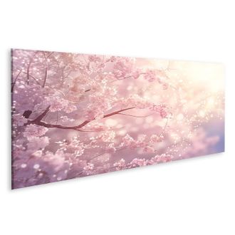Islandburner Bild auf Leinwand Rosa Bl&uuml;tenzweige im magischen Licht f&uuml;r Schlafzimmer Romantiker Spa Bilder Wandbilder Poster