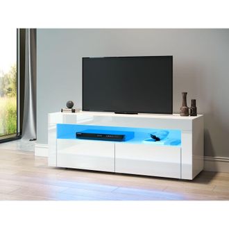 Sonni Sonni - tv Board led 120x40x45cm mit 2 T&uuml;ren tv Schrank Wei&szlig; Beleuchtung tv Lowboard Hochglanz