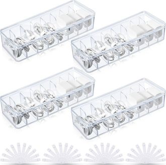 Tatuo Kabel-Organizer mit 40 Kabelbindern, transparente Kunststoff-Kabel-Ladeger&auml;t-Aufbewahrungsbox mit transparentem Deckel, f&uuml;r Zuhause, B&uuml;ro, Schreibtisc