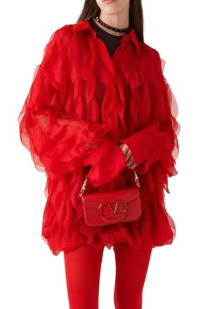 Valentino Garavani Valentino Red Ruffled Chiffon Mini Dress Size S