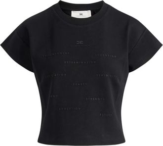 Elisabetta Franchi Femme, Tops, Noir, Taille: 38 FR Logo T-shirt