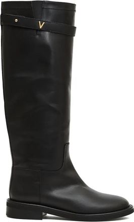 Via Roma 15 Stiefel - Tall Black Leather Boots With Gold Accent And Rubb - Gr. 36,5 (EU) - in Schwarz - für Damen