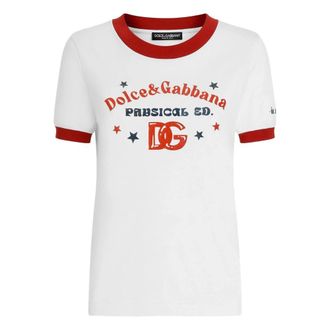 Dolce & Gabbana Femme, Tops, Blanc, Taille: 38 FR T-shirt imprim&eacute; en jersey